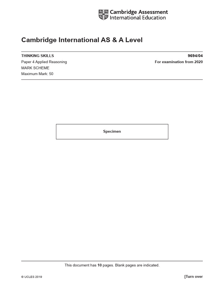 2020 Specimen Paper 4 Mark Scheme | PDF