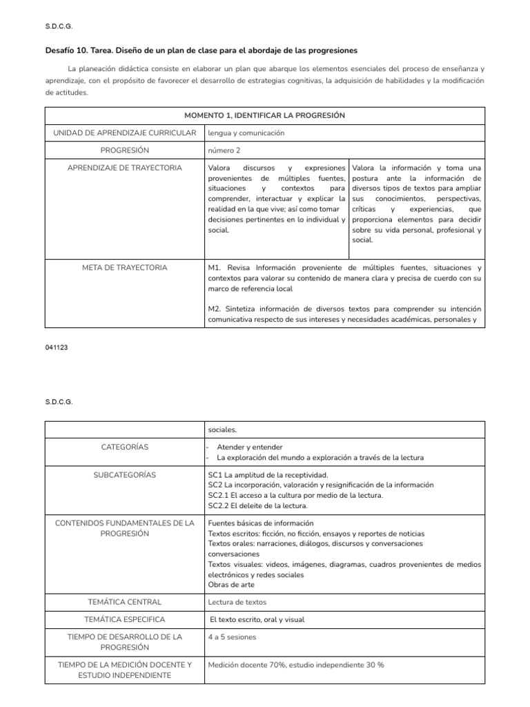 Desafío #10 Diseño de Un Plan de Clase para El Abordaje de Las Progresiones | PDF | Aprendizaje ...