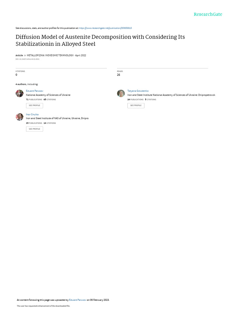 Diffusion Model of Austenite Decomposition With Co | PDF