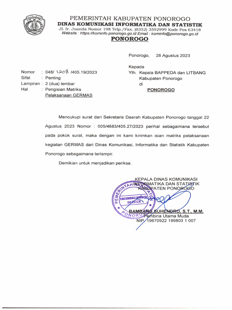 Matriks Germas Dinas Kominfo | PDF