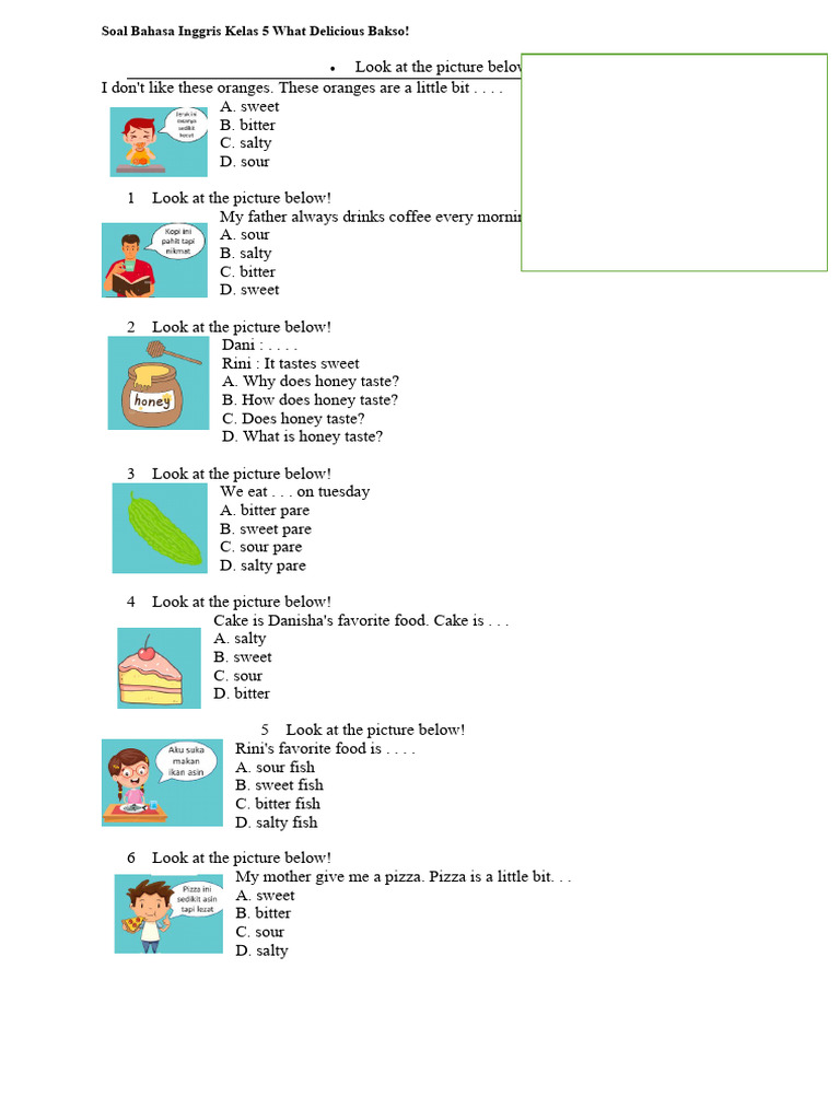Soal Bahasa Inggris Kelas 5 What Delicious Bakso | PDF