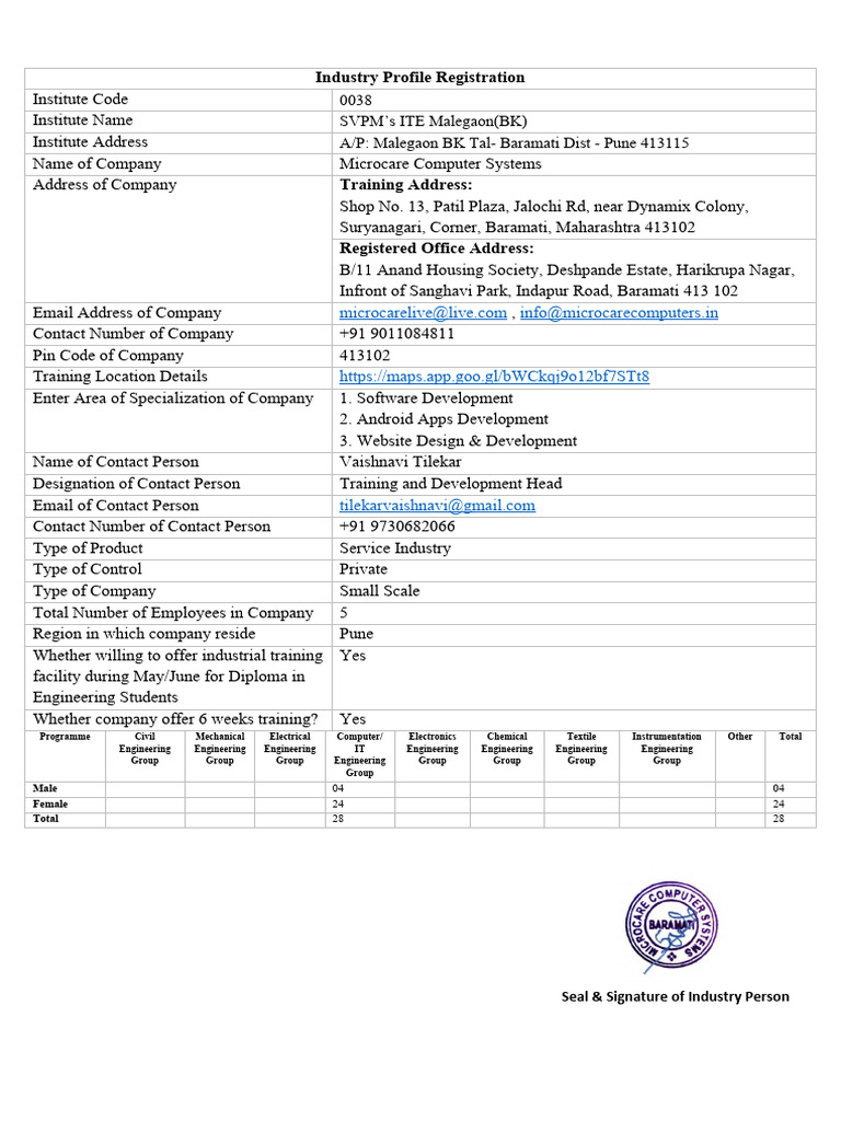 Industry Profile Registration-1 | PDF | Engineering | Computer Science