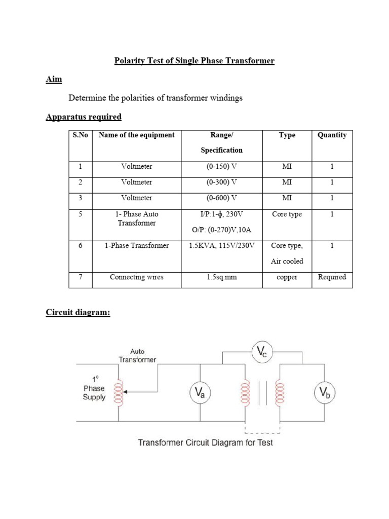 Polarity Test of 1 Phase Transformer | PDF | Transformer | Physical ...