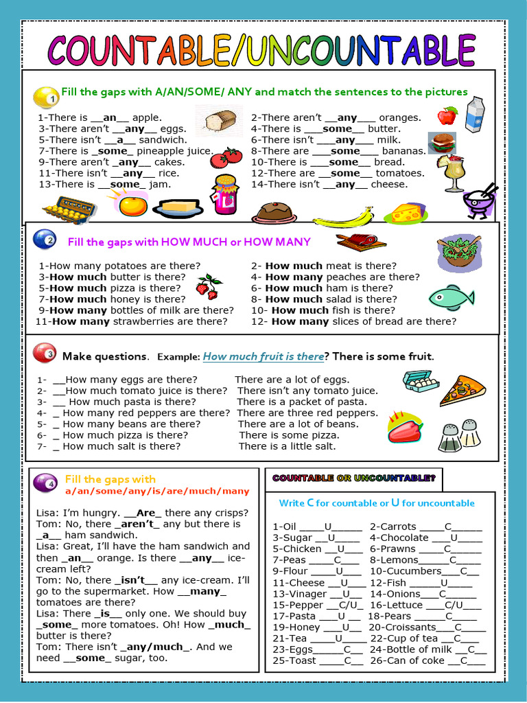 Countable Uncountable Nouns 2nd Worksheet A Class - Answers | PDF