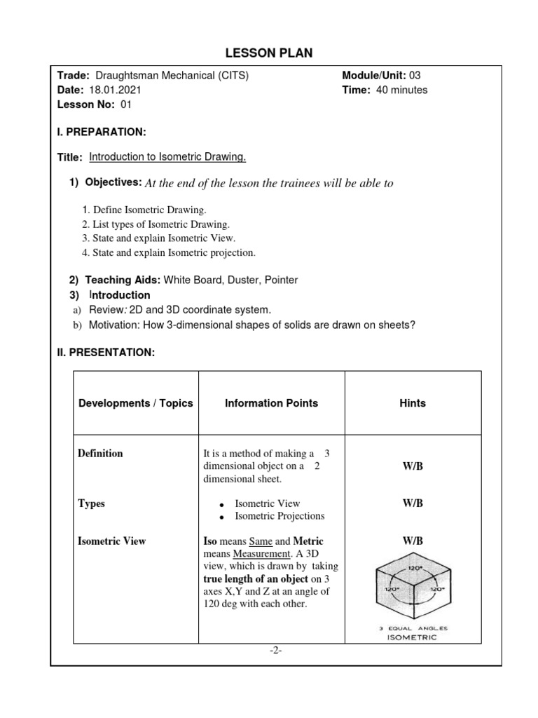 Draftsman Mechanical LESSONPLAN3 Introductionto Isometric Drawing | PDF ...