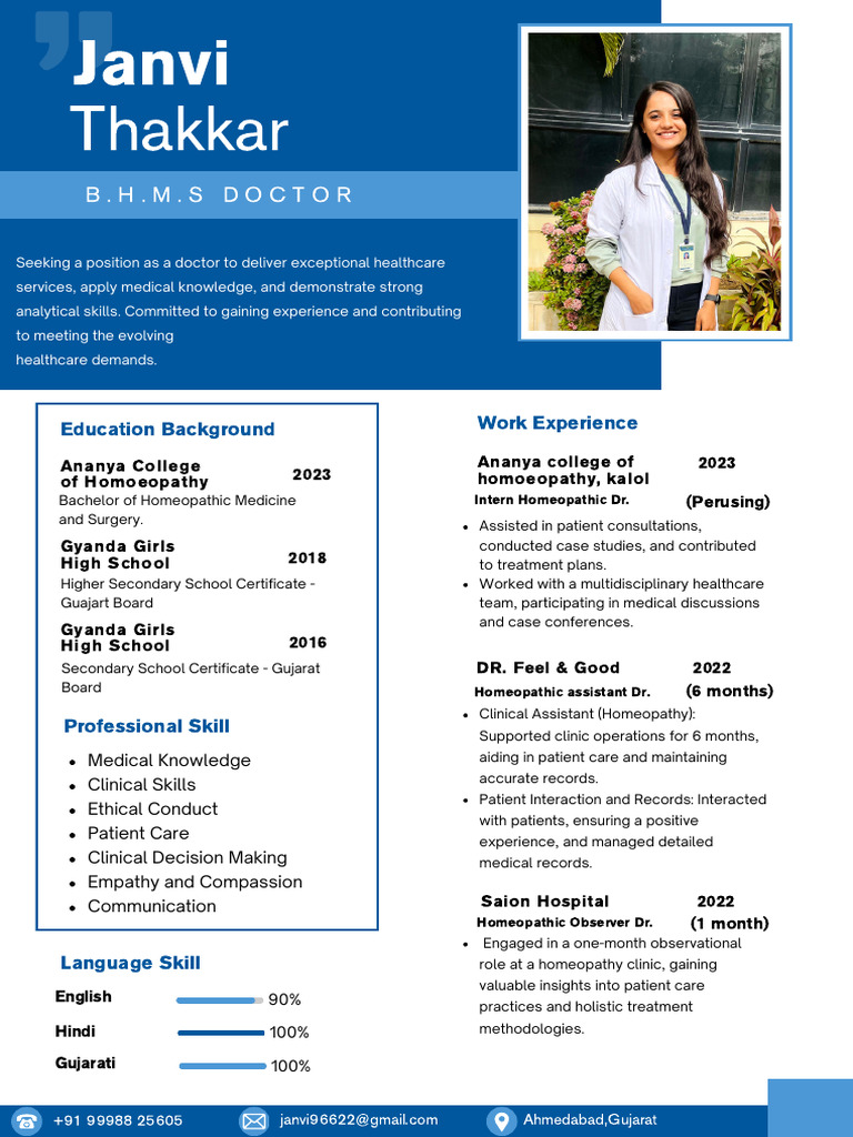 CV Janvi Thakkar | PDF | Homeopathy | Health Care