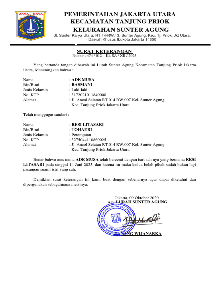 SURAT CERAI JAKARTA 1 (1) | PDF