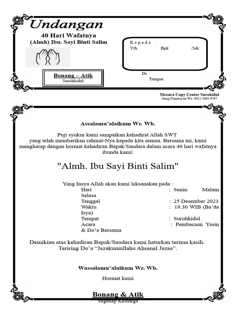 Undangan Tahlil 40 Hari | PDF