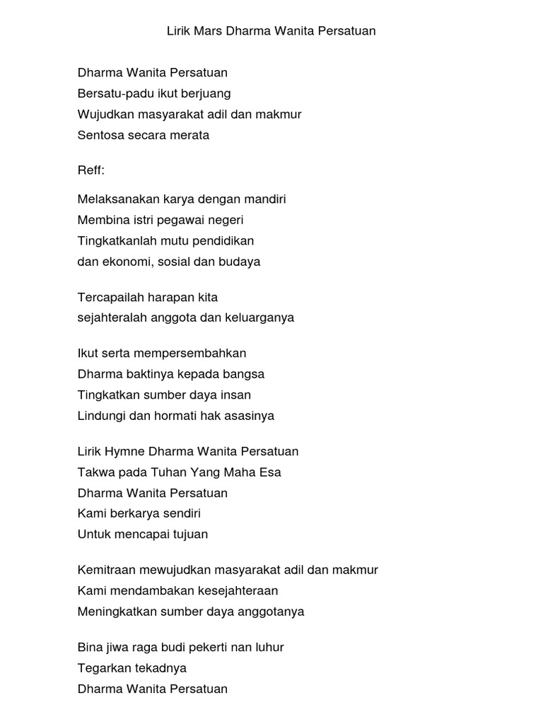 Lirik Mars Dharma Wanita Persatuan | PDF | Agama & Spiritualitas