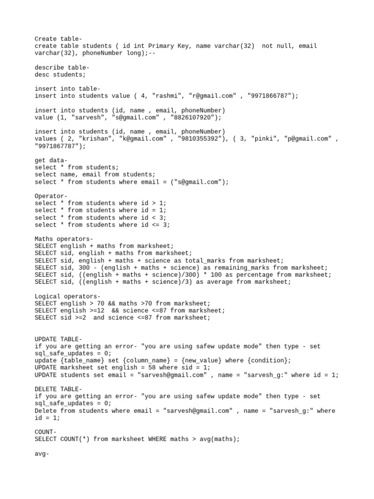 SQL Commands | PDF | Table (Database) | Computer Science SQL Commands | PDF | Table (Database) | Computer Science