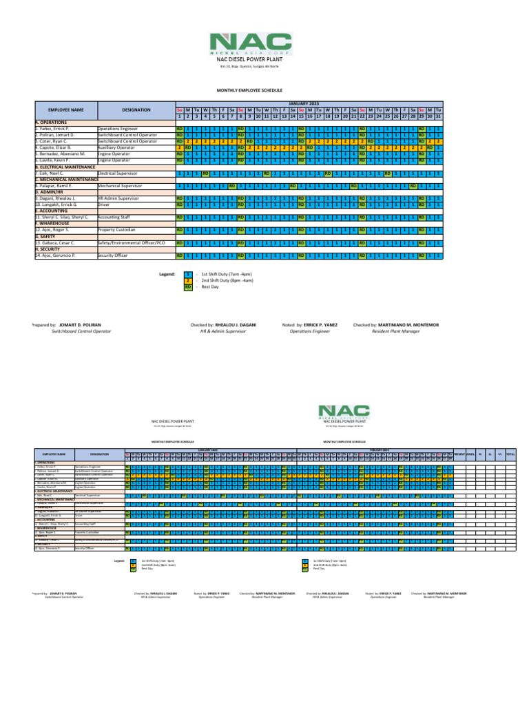 Employees Duty Schedule | PDF
