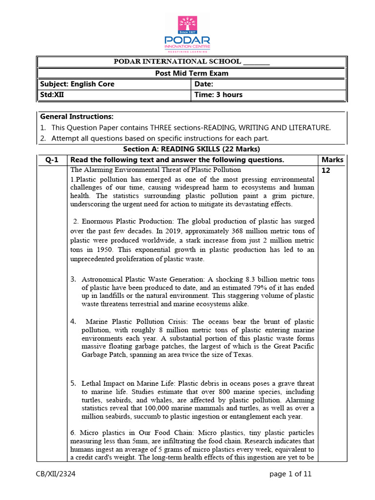 QP - XII - Pos MT - English | PDF