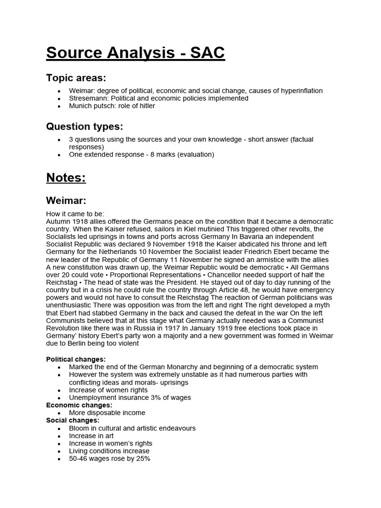 Source Analysis History Notes | PDF | Weimar Republic | Adolf Hitler