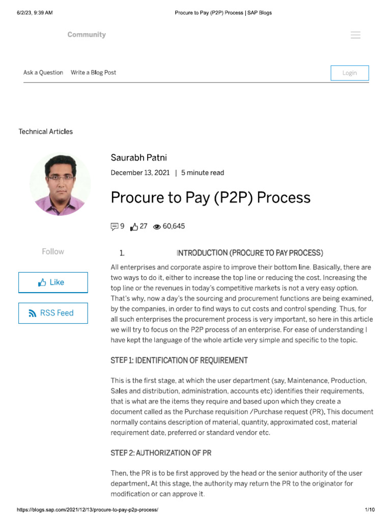 Procure To Pay (P2P) Process | PDF
