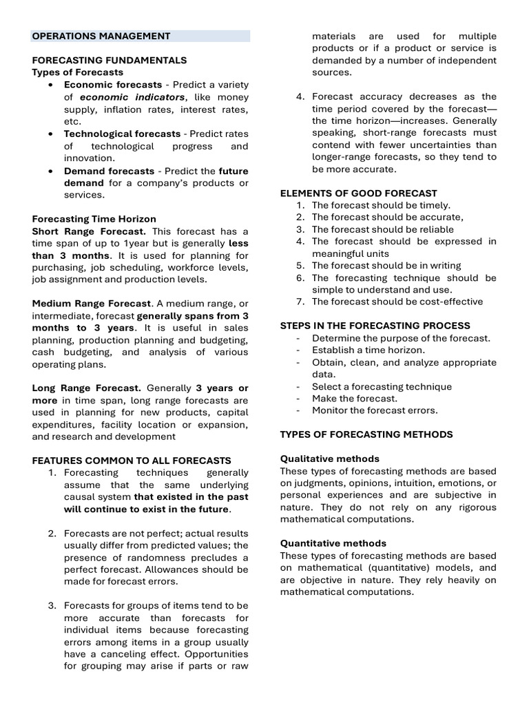 Operations Management Lesson 2 Trans | PDF | Forecasting | Moving Average