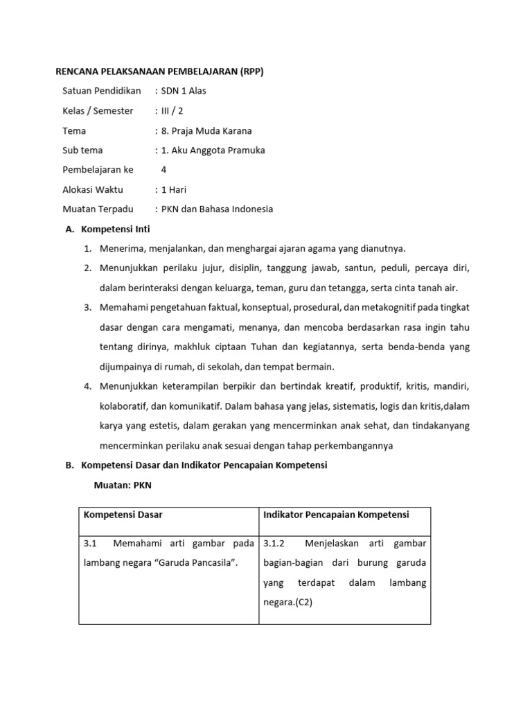 Rencana Pelaksanaan Pembelajaran (RPP) | PDF