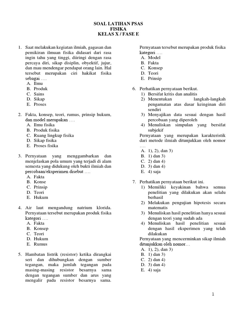 Soal Latihan Fisika X Psas 2023-2024 | PDF | Teknologi & Rekayasa