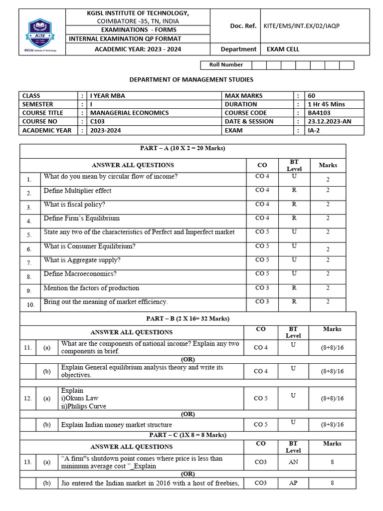 Ia-2 Me QP | PDF | Monopoly | Business