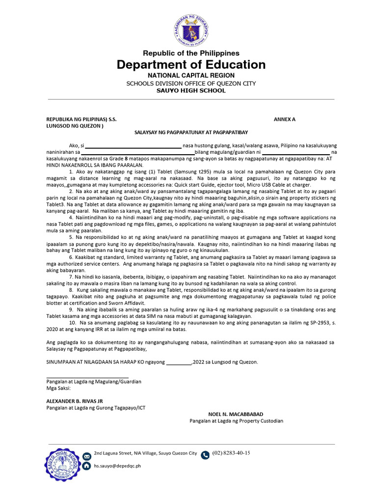 Tablet Distribution Form 8 Agoho | PDF