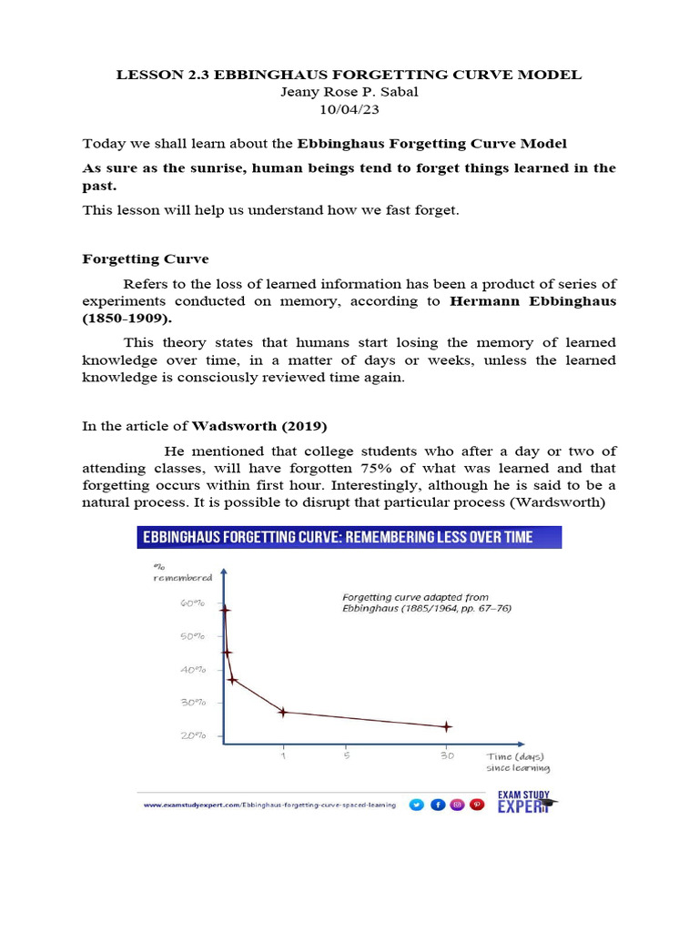 Ebbinghause Forgetting Curve (SABAL) | PDF | Intelligence | Cognition