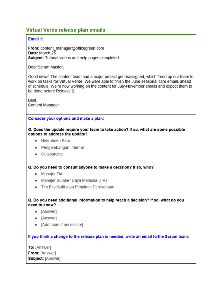 Activity Template - Emails For The Release Plan | PDF