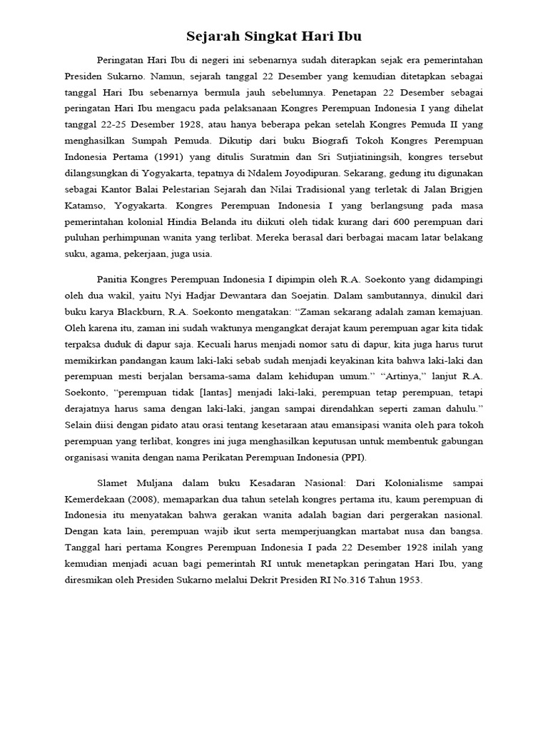 Sejarah Singkat Hari Ibu | PDF