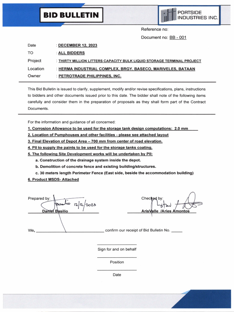 Bid Bulletin No.1 - Depot Project | PDF