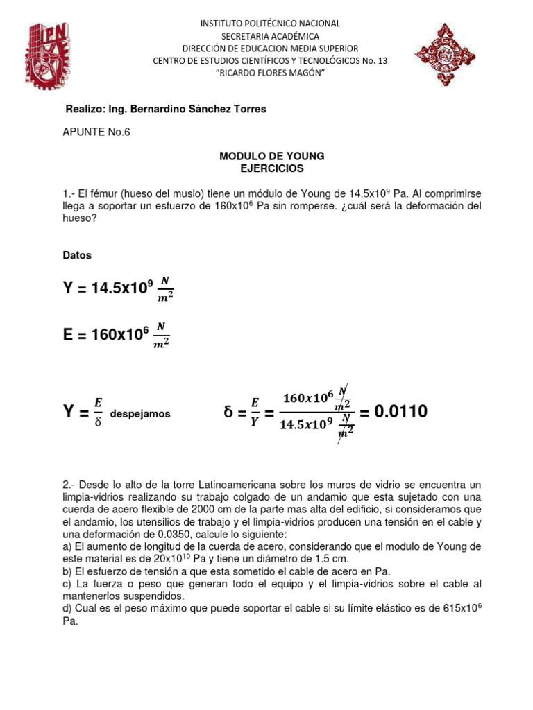 A6. Modulo de Young Ejercicios | PDF | El módulo de Young | Física ...