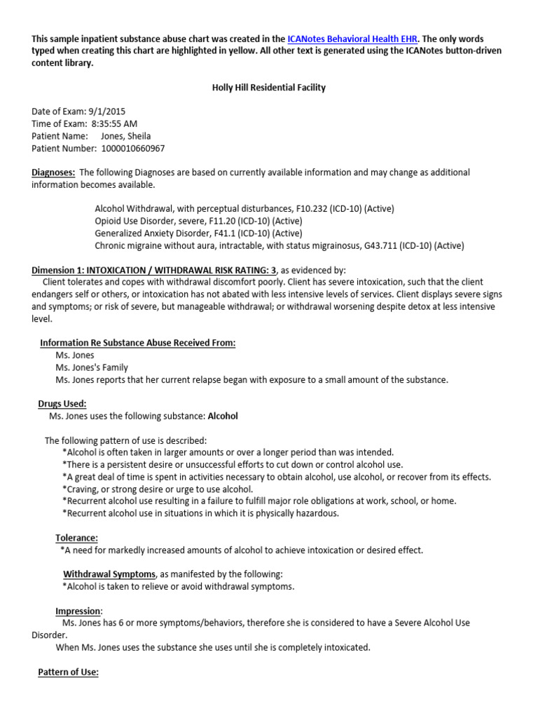 Sample Substance Abuse Chart Inpatient | PDF | Substance Abuse | Mental ...