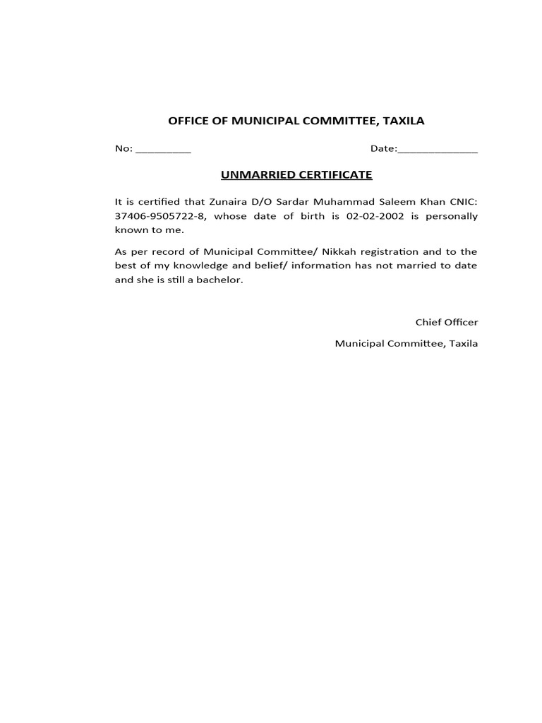Unmarried Certificate | PDF