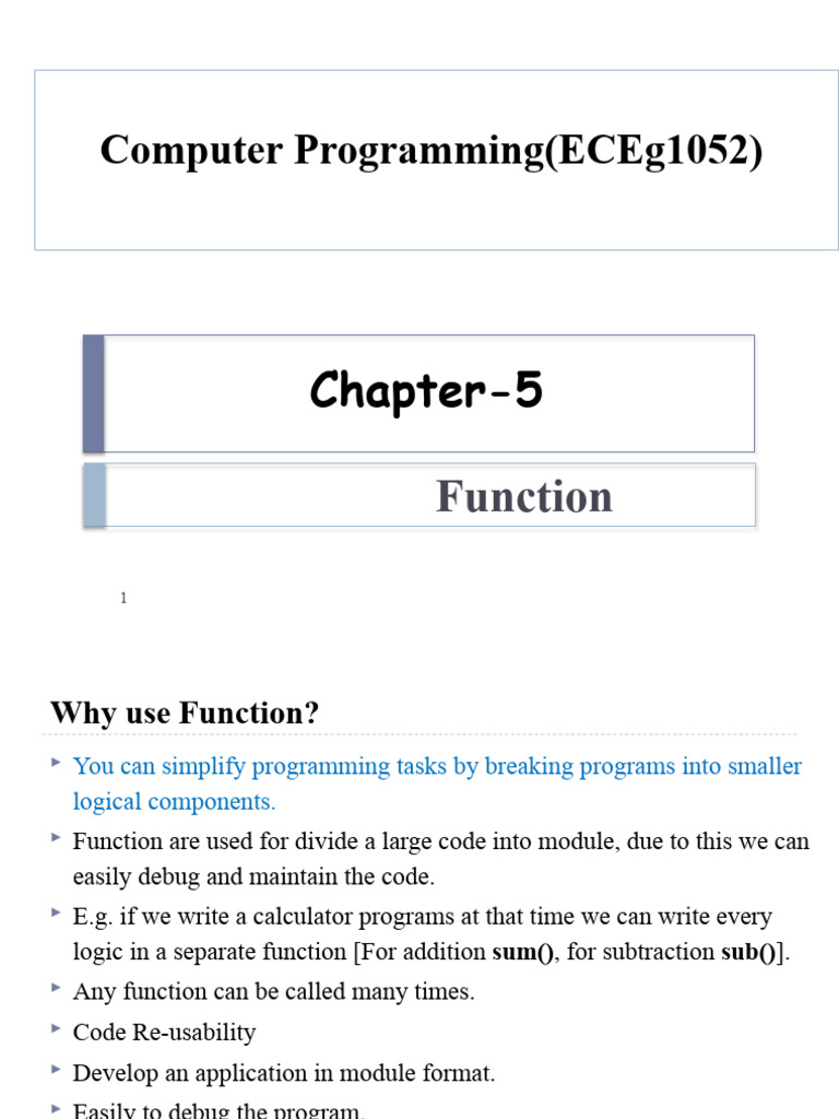 Chapter 5 - Function | PDF | Computer Program | Programming