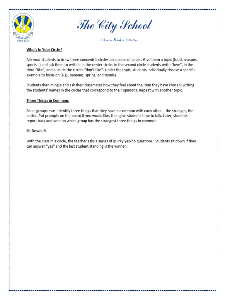 1.1.1 - Ice Breaker Activities | PDF