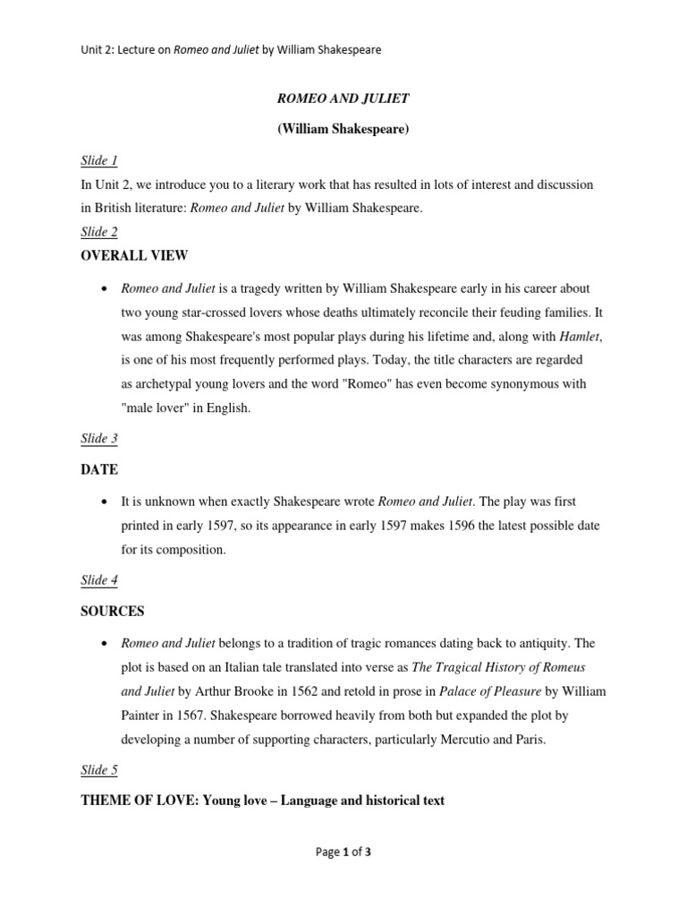 Unit 2-Script-Lecture On Romeo and Juliet | PDF | Romeo And Juliet ...