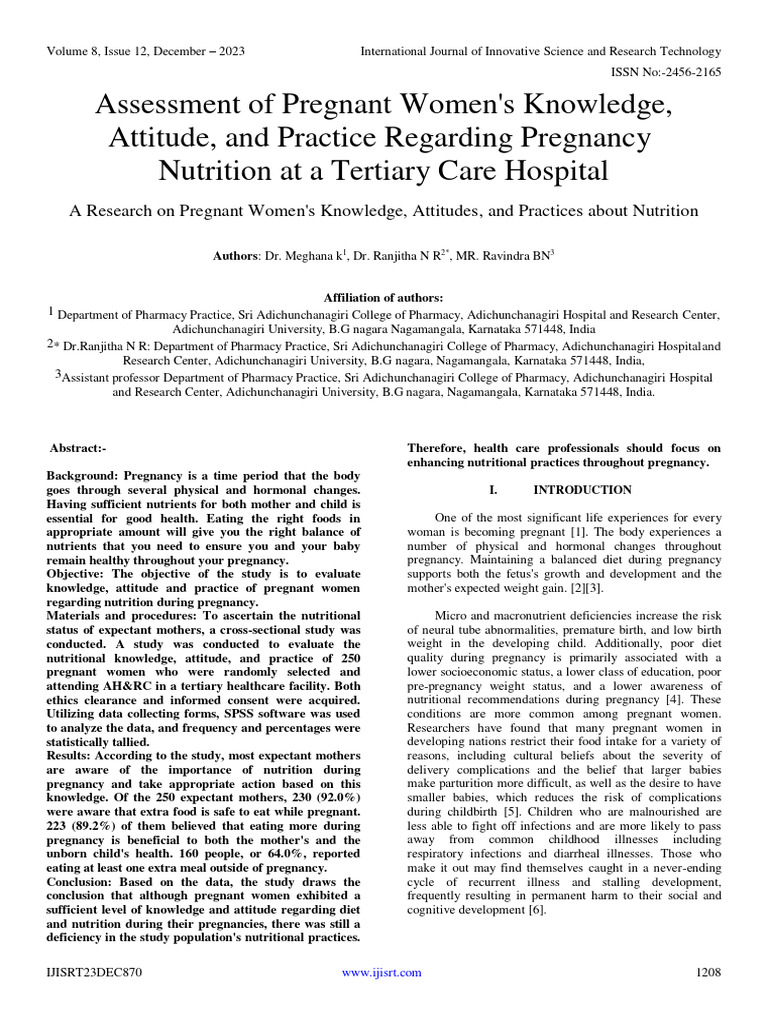 Assessment of Pregnant Women's Knowledge, Attitude, and Practice Regarding Pregnancy Nutrition ...