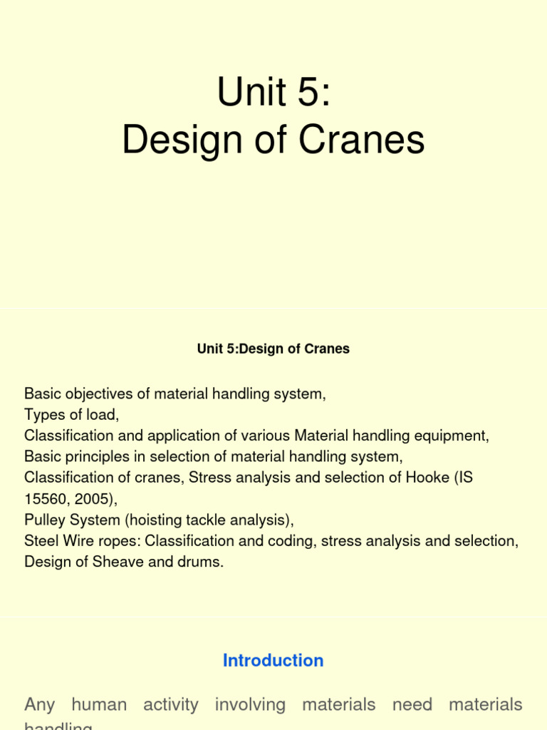 Unit 5 Design of Cranes | Download Free PDF | Crane (Machine) | Equipment