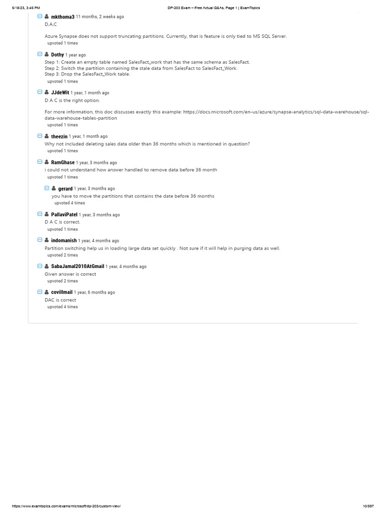 DP-203 Exam - Actual Q&As, Page 1 - ExamTopics-10 | PDF | Career & Growth