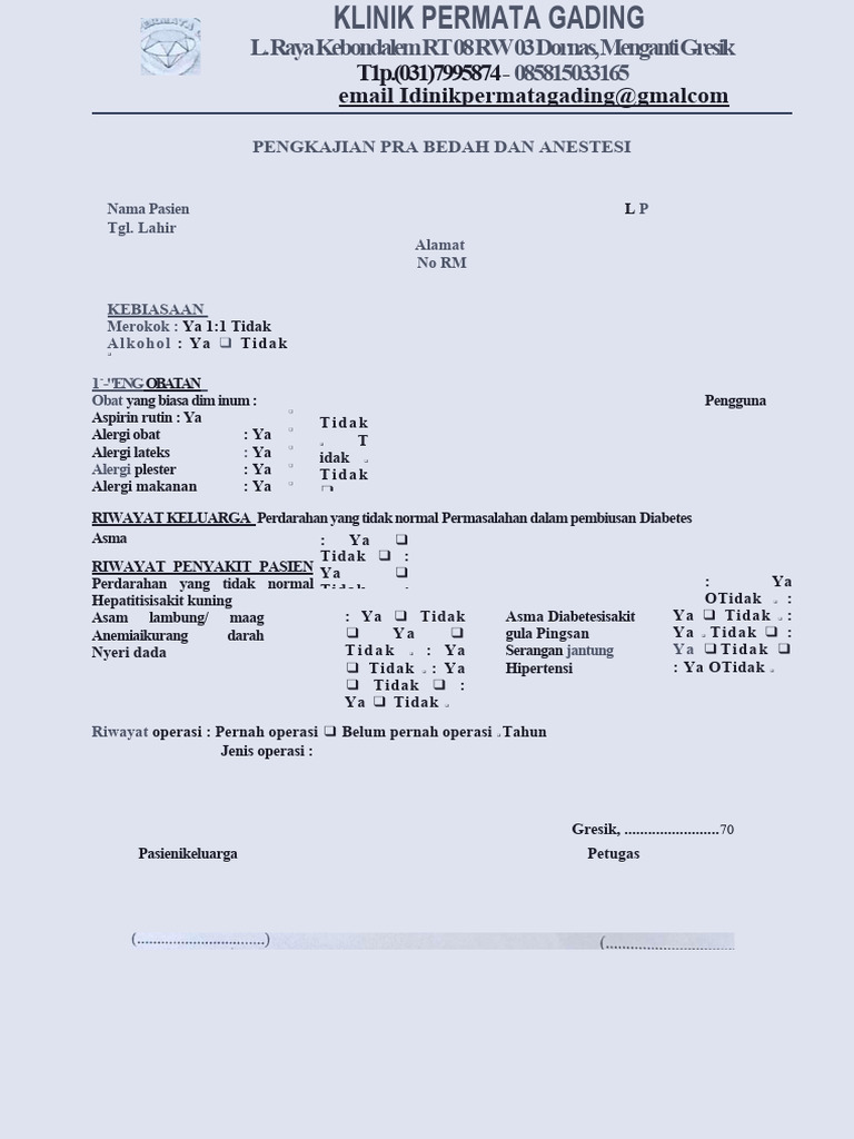 Form Pengkajian Pra Bedah | PDF