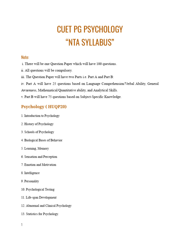 CUET PG Psychology Syllabus | PDF