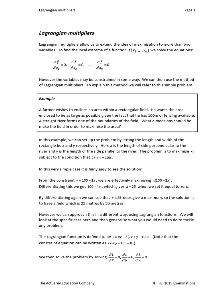 Lagrangian Multipliers 2019 | PDF | Analysis | Applied Mathematics