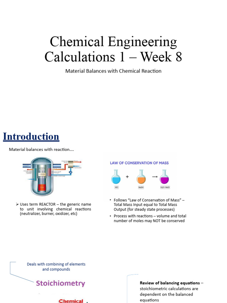 Chemical Engineering Calculations 1 - Week 8-1 | PDF | Stoichiometry ...