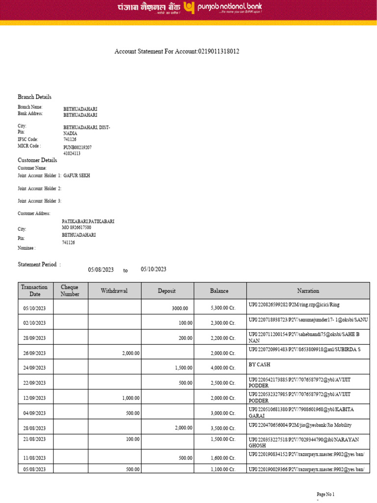 PNB Statement | PDF | Cheque | Banks