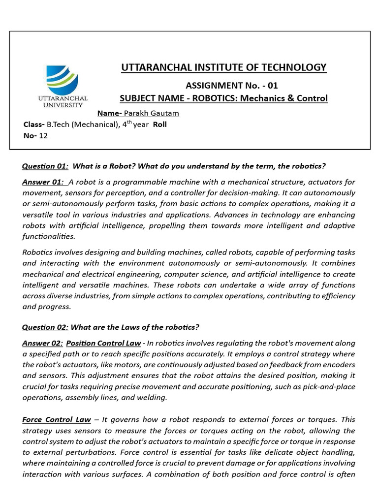 Robotics Assignment-1 | PDF | Robotics | Robot