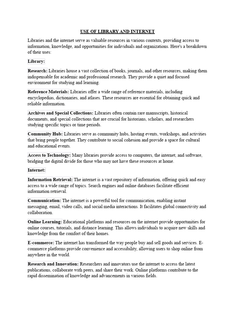 Use of Library and Internet | PDF | Internet | Libraries