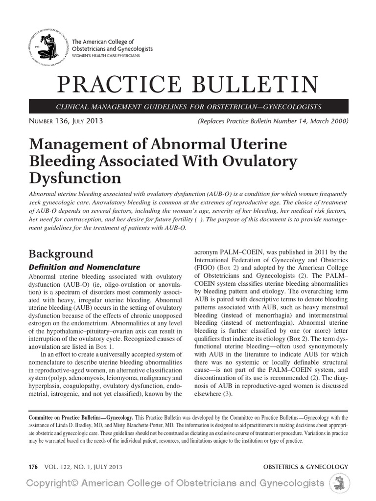 ACOG Practice Bulletin - Number 136 - Management of Abnormal Uterine ...