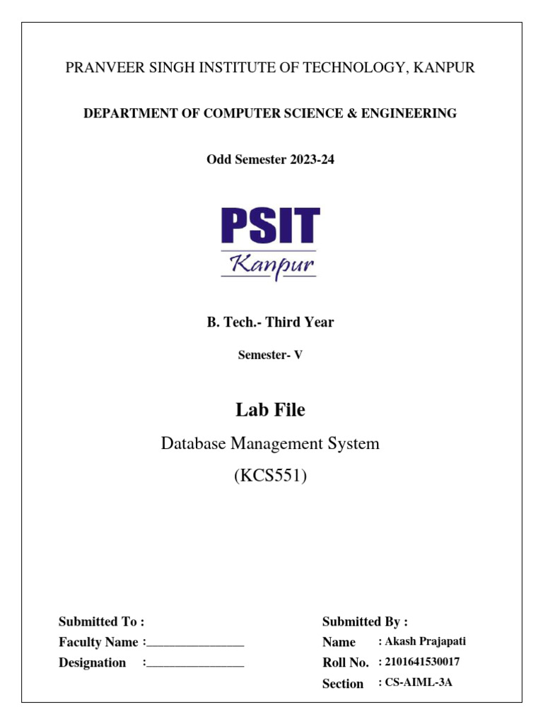 DBMS Lab File | PDF DBMS Lab File | PDF