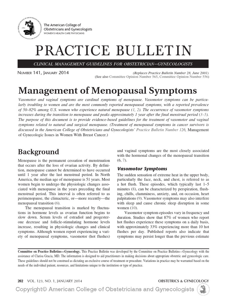 ACOG Practice Bulletin - Number 141 - Management of Menopausal Symptoms ...