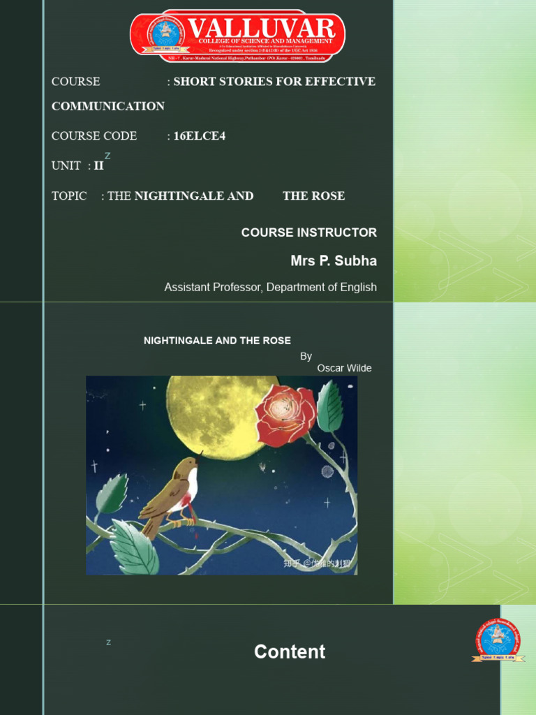 The Nightingale and the Rose Analysis | PDF | Oscar Wilde