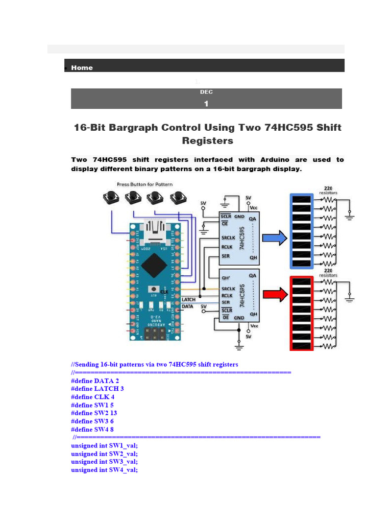 16-Bit Bargraph Control Using Two 74HC595 Shift Registers | PDF | Digital Electronics | Digital ...