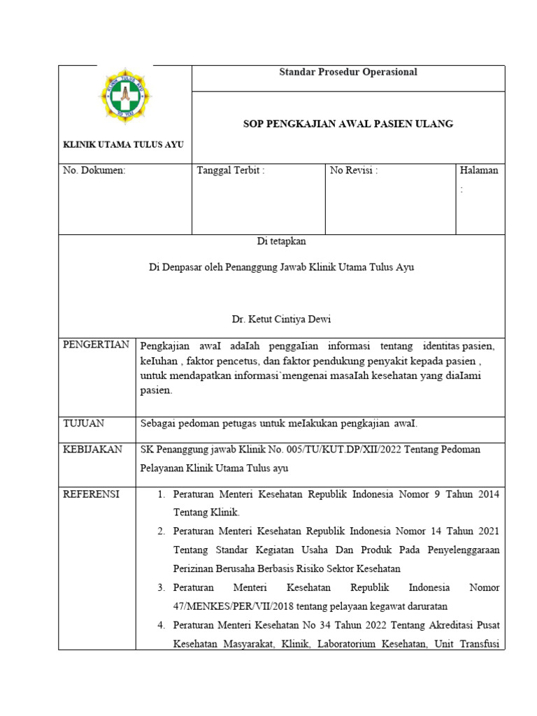 Sop Pengkajian Pasien Ulang MB Radit | PDF