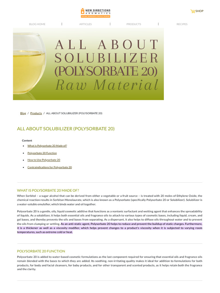 Polysorbate 20 - A Gentle Liquid Solubilizer & Emulsifier For Cosmetic ...